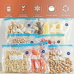 20 PCS Reusable Vacuum Food Sealer Bags, Sous Vide Bags, Plastic Freezer Bags, Kitchen Food Storage Bags with Handheld Pump(10 medium + 10 large)