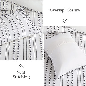 100% Cotton Duvet Cover Queen Size, 3Pcs Yarn-Dyed Tufted Dots Jacquard Duvet Cover Set, Boho Textured Duvet Cover Set for All Season, 88x92 Inch