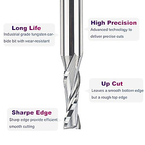 SpeTool Spiral Router Bits with UpCut 3/8 inch Cutting Diameter, 1/2 Inch Shank HRC55 Solid Carbide CNC End Mill for Wood Small Cut, Carving