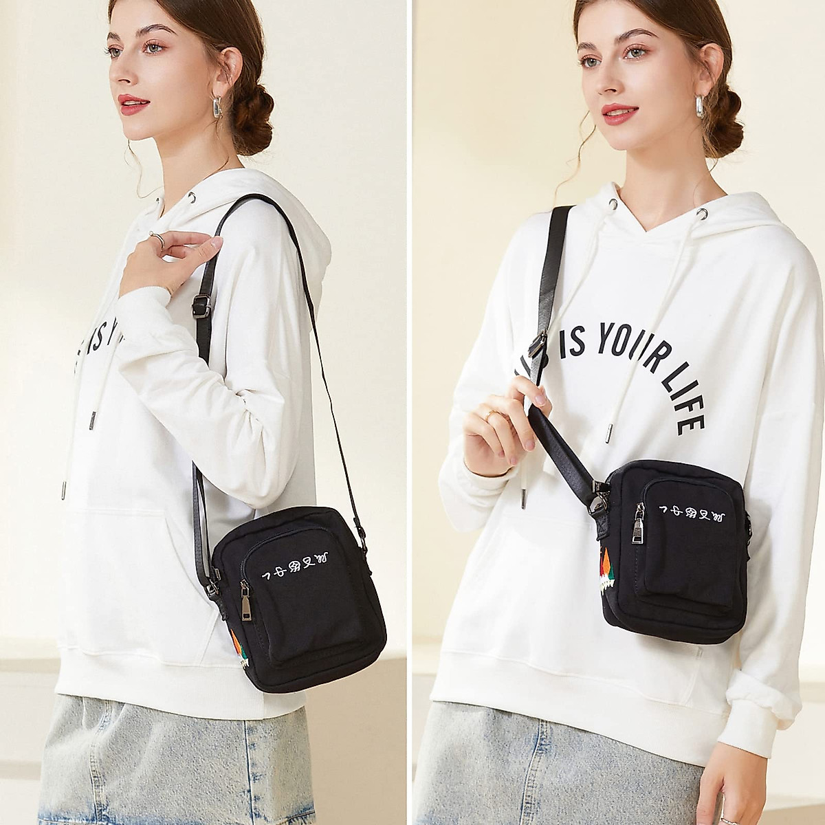 Togood Cell Phone Wallet Canvas Pocket Purse Small Crossbody Bags for women/men (Black)