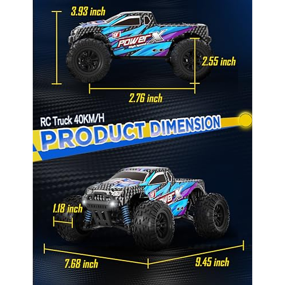 1:18 Scale All Terrain RC Cars, 4WD 40KM/H High Speed Remote Control Car w/2 Batteries for 40 Min Play, 2.4Ghz Off Road Monster Truck, 2.4GHz Electric Vehicle Toys Gifts RC Cars for Adults and Kids