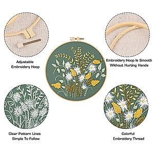 Nuberlic 3 Pack Embroidery Kits for Beginners Starters Cross Stitch Kits with Pattern for Adults Kids Craft Stamped Embroidery Cloth 3 Hoops Threads Needles