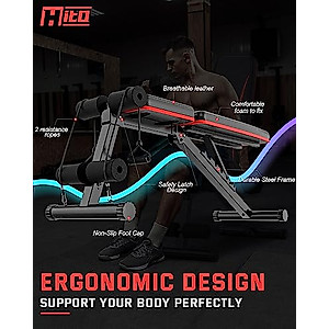 HITOSPORT Adjustable Weight Bench for Full Body Exercise, Foldable Strength Training Bench Press with Resistance Bands for Home Gym & Body Workout Newly Upgraded