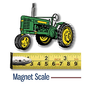 Vintage Green & Yellow Tripod Tractor Magnet by Classic Magnets, Collectible Souvenirs Made in The USA