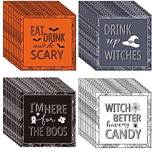48pcs Halloween Napkins Witch Party Supplies Disposable Halloween Paper Drinks Napkins Set for Birthday Halloween Spooky Party
