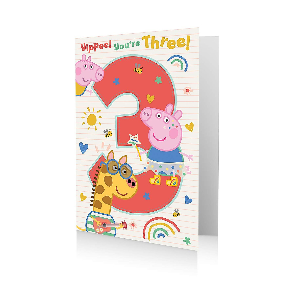 Danilo Promotions LTD Danilo Promotions Limited Official Peppa Pig Age 3 Birthday Card, Yippee! You're Three! multiple colours PG080,7x5 inch