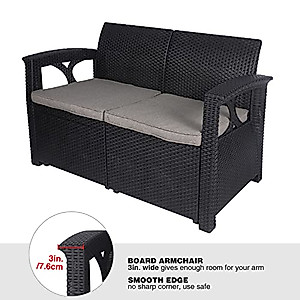 Piamomso PE Wicker Loveseat Outdoor Furniture with Cushion,Sectional Rattan Loveseat for Outside Balcony Porch (X-Armrest