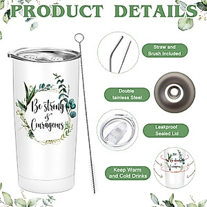 Sieral 3 Pcs Christian Gifts for Women Faith Be Still and Know Be Strong and Courageous Inspirational Travel Mug Tumbler Christian Prayer Candle Religious Bible Verse Cosmetic Bag for Mother(Strong)