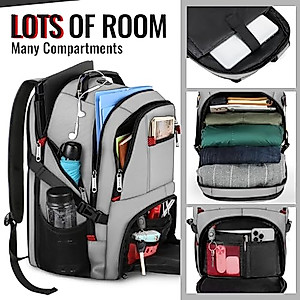 YOREPEK Travel Backpack, Extra Large 50L Laptop Backpacks for Men Women, Water Resistant College Backpack Airline Approved Business Work Bag with USB Charging Port Fits 17 Inch Computers, Light Grey