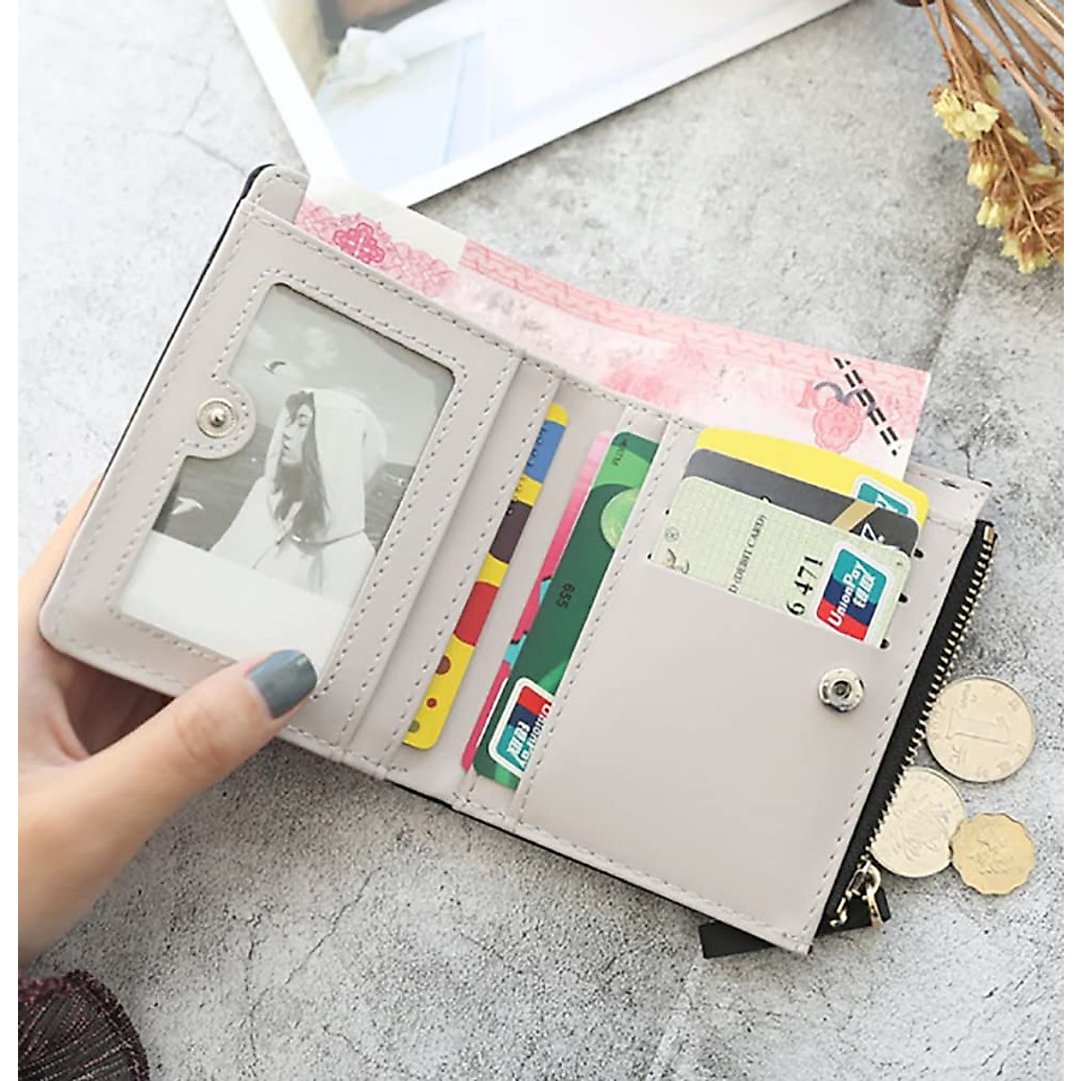 YaJaMa Cute Cat Fox Rabbit Embroidery Women Wallet Small Bifold PU Leather Credit Card Case Holder Zipper Coin Purse for Girls (Black)