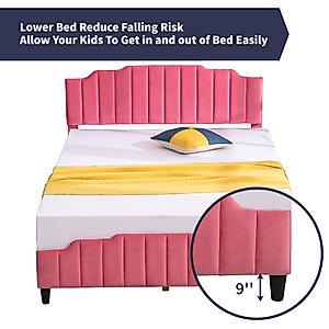 ZAFLY Full Size Bed Frame Kids, Modern Comfortable Pink Princess Bed Frames, Soft Headboard Padding& Wood Slats, Perfect for Girls’Rooms, No Box Spring Necessary (Princess)