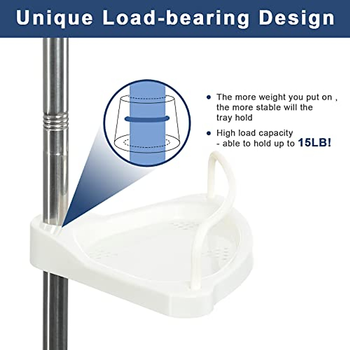 Corner Shower Caddy Tension Pole - Standing Shower Caddy Shelves Rustproof,Stand Up Shower Caddy Rack Organizer for Bathroom,Bathtub,with 1 Upper Shelf, 3 Lower Shelves