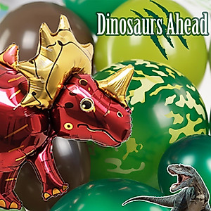 Dinosaur Balloon Arch Garland Kit 117 Pcs Dark Green Sage Green Brown Dinosaur Foil Balloons for Kids Boys Jungle Safari Dinosaur Theme Party Baby Shower Decoration Supplies