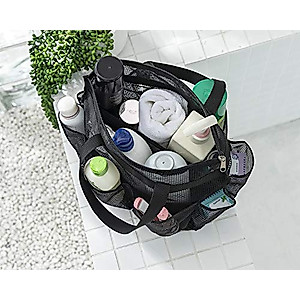ALYER Large Mesh Dive Tote Bag with Separated Inner Compartment,Portable Shower Caddy Bath Organizer with Durable Handles and Zipper (Black)