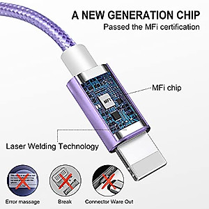 Souina iPhone Charging Cable Purple 3Pack (3ft 6ft 10ft) Mfi Certified iPhone Charger Fast Charging Cable Nylon Braided Phone Chargers Cord Compatible with 12 Pro 11 Pro Max 10 Xr Xs Max 8 7 iPad
