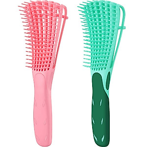 2 Pack Detangling Brush for Curly, Afro Textured 3a to 4c Kinky Wavy Hair - Wet/Dry/Long Thick Hair Exfoliating Brush for Beautiful and Shiny Curls (Green, Pink)