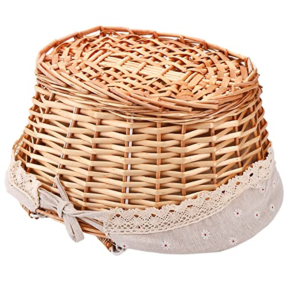 Peohud Wicker Picnic Basket, Woven Empty Easter Basket for Gifts, Picnic Hamper with Double Folding Handles, Willow Garden Harvest Basket with Linen for Candy, Egg Gathering, Toys, Wedding