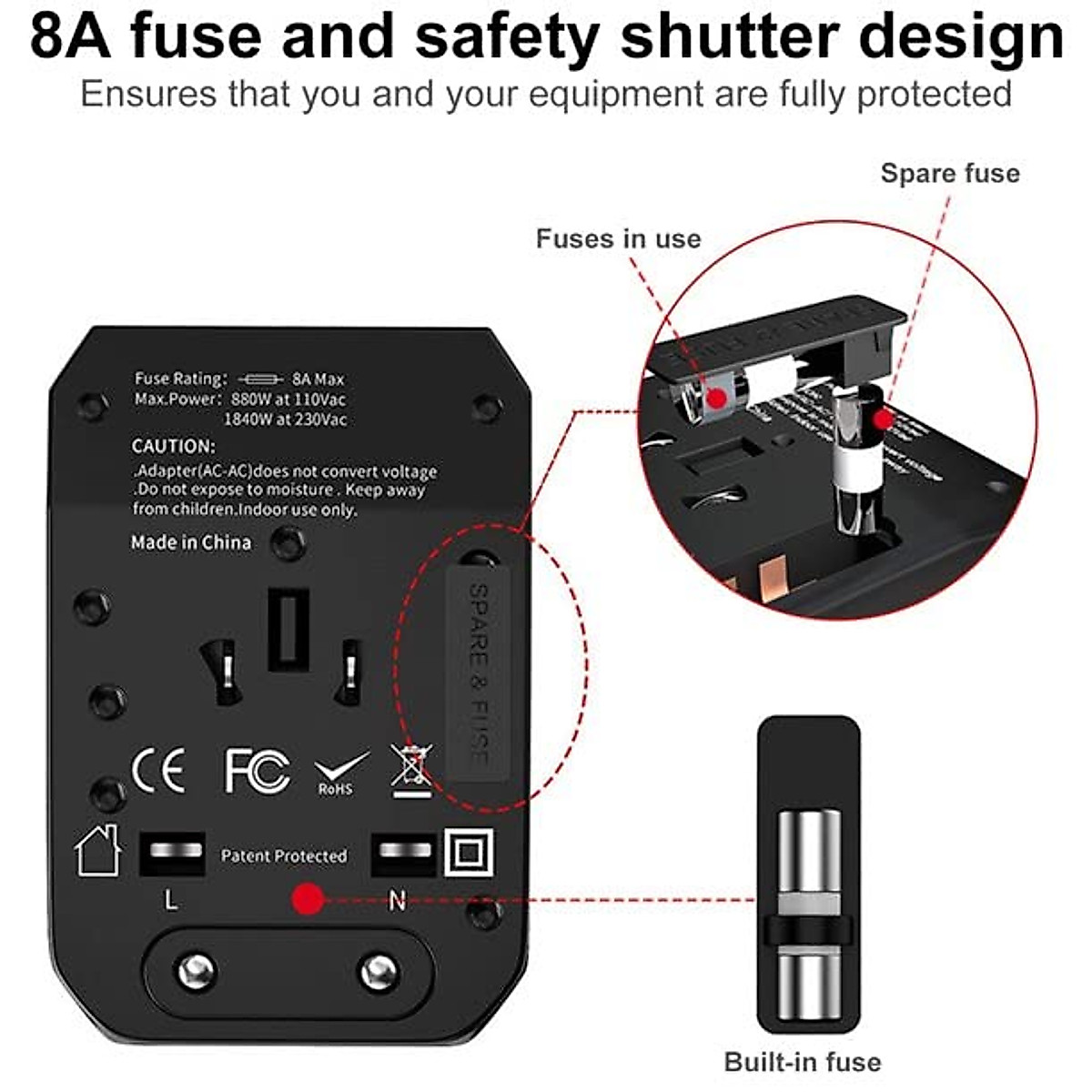 International Universal Travel Adapter, All-in-One Global AC Charger Socket. The 5.6A 4 USB and Type c Multi-Function Conversion Plug is Suitable for Many Countries Around The World. (Red)