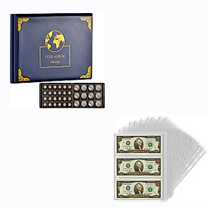 Coin Collection Supplies Holder Book for Collectors and 12 Sheets Money Binder Book Holder Page Protectors Bundle