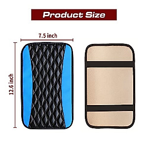 Fogfar Pack-1 Center Console Armrest Pad, Three-Dimensional Embroidery Armrest Box Mat, 12.5In x 7.4In Leather Waterproof Armrest Cover, Suitable for Most Vehicles, SUVs, Trucks (Blue)