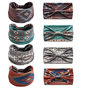 STGDAK Boho Headbands For Women Fashion Hair Bands Stretch Turban Knoted Head Bands Yoga Running Sweatband Elastic Headband Stylish Wrap Headbands Hair Accessories for Teen Girls 4 Pack