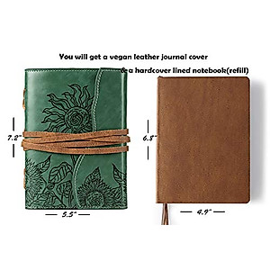 VALERY Wrting Journal for Women and Men | 185 Lined Fountain Pen Friendly Paper | Refillable B6 Vegan Leather Bound Travel Notebook | Daily Use Gifts for Vegatarians Teachers (Forest Green)