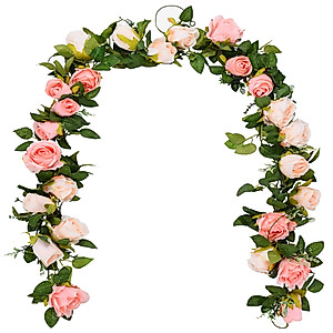 MYT Artificial Fake Rose Flowers Garland Hanging Flowers Vine 2 Pcs for Wedding Arch Flowers、Home Party、 Garden Craft Art Decor(Pink and Champagne)