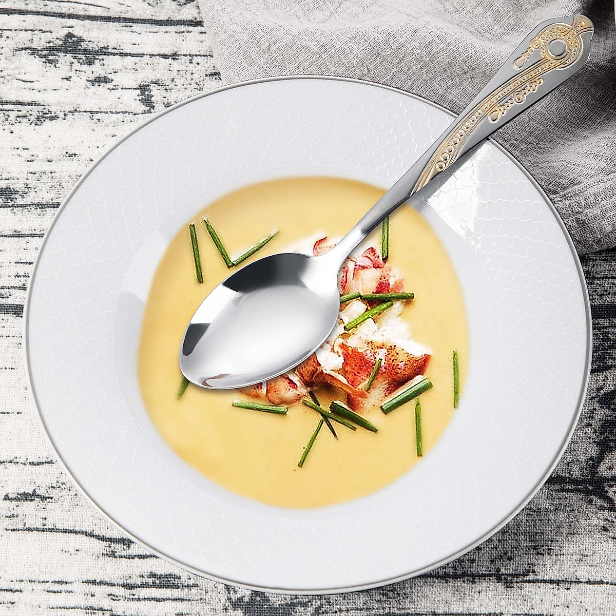 Gold Silverware Set, 20 Piece Stainless Steel Golden Flatware Set for 4, Silver Tableware Set with 24K Gold-Plated Trim, Eating Utensils, Great for Family Gatherings & Daily Use(Prestige)