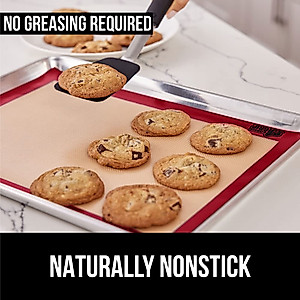 Gorilla Grip Silicone Oven Mitts Set of 2 and Silicone Baking Mats Set of 2, Silicone Oven Mitts are 14.5 Inch, Quarter Sheet Silicone Baking Mats, Both in Red Color, 2 Item Bundle