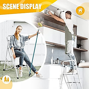 HBTower 3 Step Ladder Folding Step Stool Only 1.77" Wide, Lightweight Step Stools for Adults with Anti-Slip Pedal, Portable Steel Handrails Step Ladder Withstanding 330 lbs