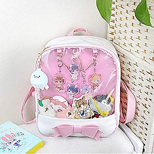 Ita Bag Backpack with Bowknot Design Pins Display Transparent Window Daypack Satchel,Pink