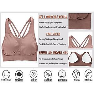 Miteiche Cross Back Sport Bras for Women,Padded Strappy Medium Support Yoga Bra with Removable Cups,XX-Large