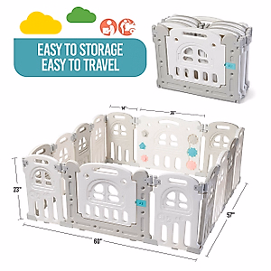 Play22 Foldable Baby Playpen 14 Panel - Kids Safety Activity Play Center - Safety Play Yard Play Pens for Babies - Safety Gates for Indoor and Outdoor Play - Adjustable Shape