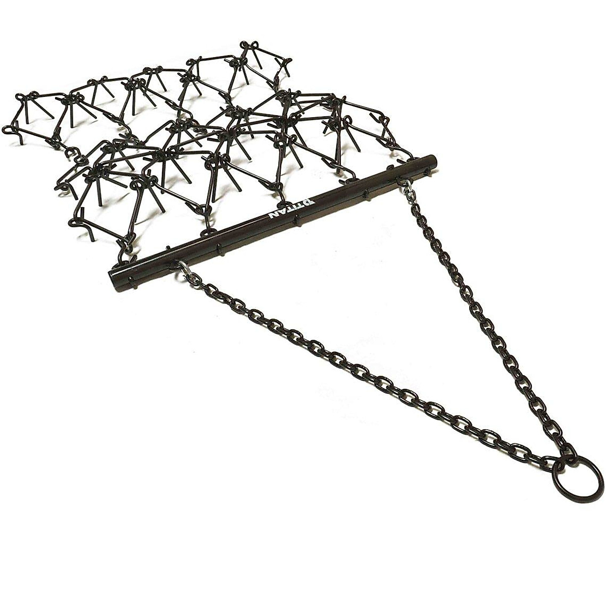 Titan Attachments Heavy Duty Drag Harrow 4 FT x 4 FT Leveling Grading Steel Mesh, 3/8in Tines, Tow Behind Agricultural-Style Drag