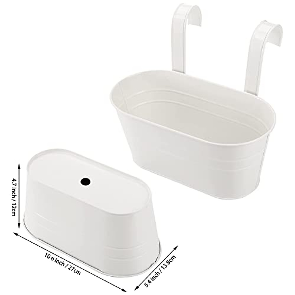 Foraineam 4 Pack Hanging Flower Pots, Metal Iron Plant Pot Holders, Large Fence Railing Balcony Garden Hanging Bucket Planters with Detachable Hooks for Indoor and Outdoor Decor