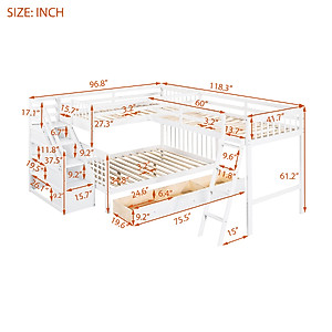 CITYLIGHT Twin Over Full L-Shaped Triple Bunk Bed for Kids, Wooden Corner Bunk Bed with 3 Storage Drawers Attached a Twin Loft Bed,Bunk Beds with Stairs and Ladder for Boys Girls Teens,Espresso