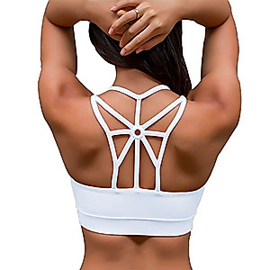 YIANNA Sports Bras for Women Cross Back Padded Sports Bra Medium Support Workout Running Yoga Bra, YA-BRA139-White-L