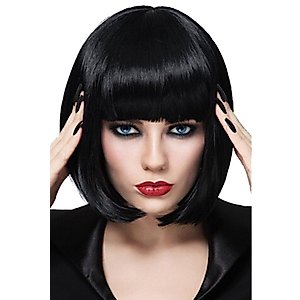 Bopocoko White Wigs for Women 12'' Short White Bob Hair Wig with Bangs Natural Synthetic Soft Wig Cute Colored Wigs for Daily Party Halloween BU027WH