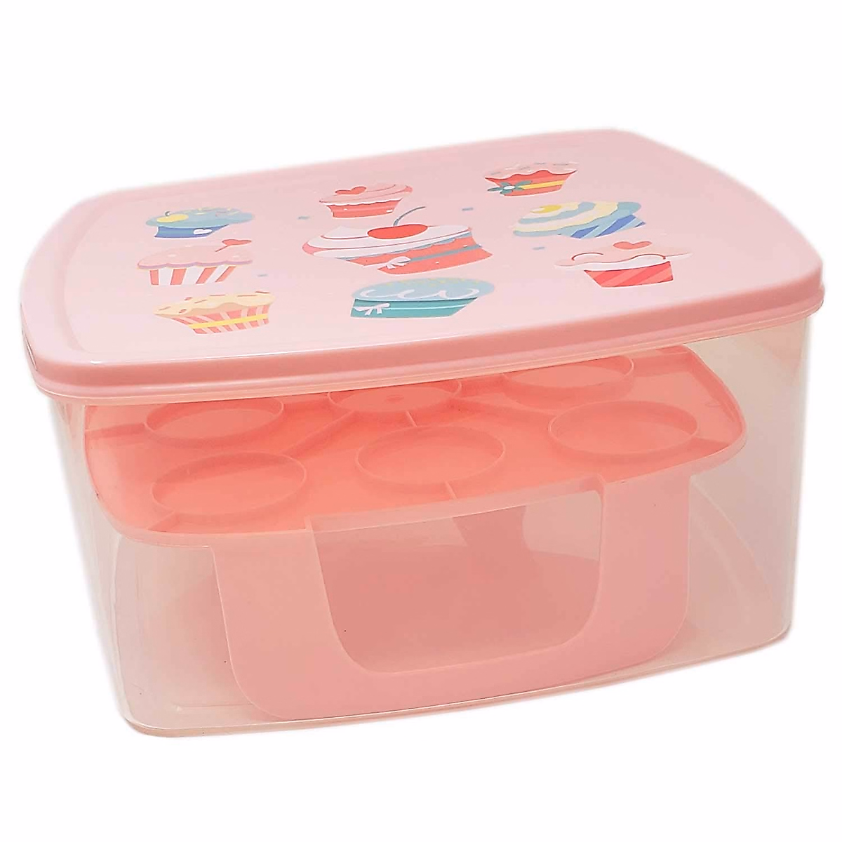 Lavo Home Cake & Cupcake Carrier/Storage Container Holds up to 8 inch 2-layer cake, Pink & Clear - Transports Cakes, Pies, Muffins or Other Desserts - Freezer & Dishwasher Safe