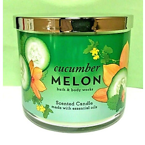 White Barn Candle Company Bath and Body Works 3-Wick Scented Candle w/Essential Oils - 14.5 oz - Cucumber Melon