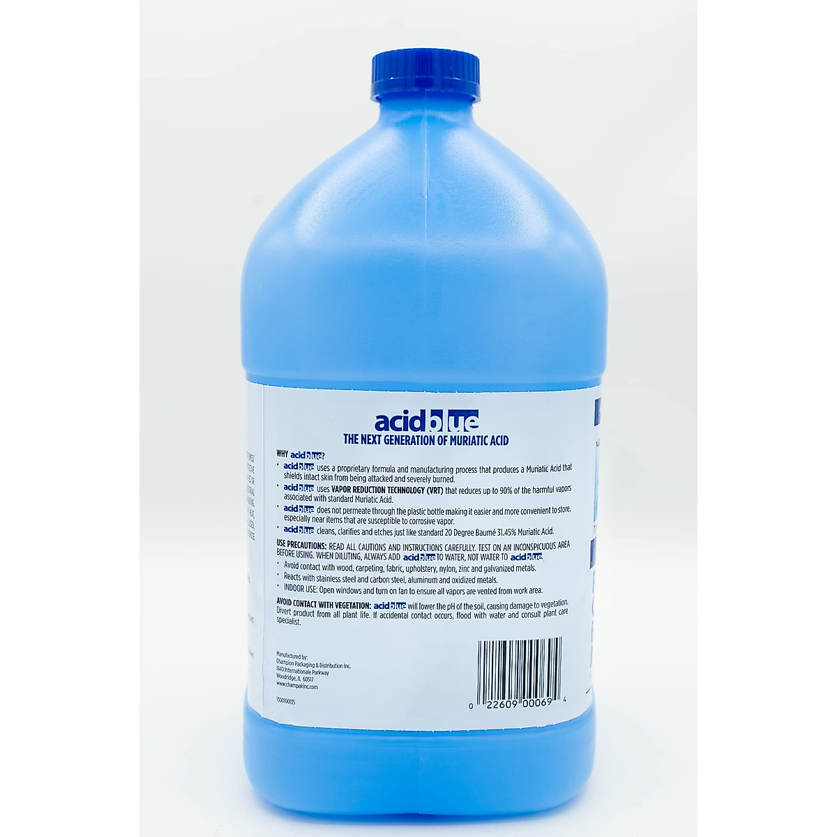 Acid Blue Muriatic Acid by CPDI - Swimming Pool pH Reducer Balancer | Buffered, Low-Fume - Case (4 Gallons)
