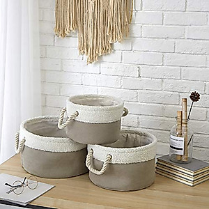 Urban Lifestyle Sherpa Trim Circular Storage Bin, Set of 3, Taupe