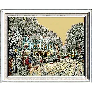 Dimension Cross Stitch Kits Stamped Full Range of Embroidery Starter Kits for Beginners Embroidery Kit Needlepoint Kits for Adults Stamped Cross Stitch 11CT-Winter Snow Scenery 15.7x19.7 inch
