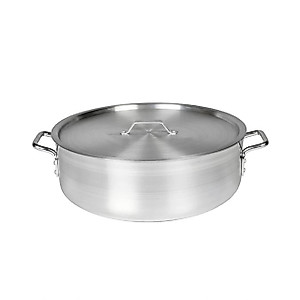 TrueCraftware- 40 qt. Aluminum Brazier Pot with Cover 6mm Thickness- Heavy Weight Cookware Braiser Pan Braising Pan Perfect Roasting Baking Sauteing Searing and Pan Frying Mirror-Finished