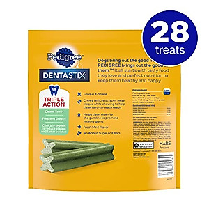 PEDIGREE DENTASTIX Fresh Breath Large Dog Dental Treats Fresh Flavor Dental Bones, 1.46 lb. Pack (28 Treats) (Packaging May Vary)
