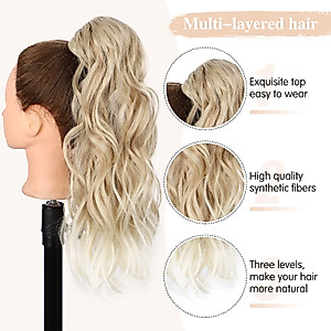 CHRSHN Wavy Ponytail Extension Wrap Around Hair Extensions Bleach Mix Ash Blonde 20 inch