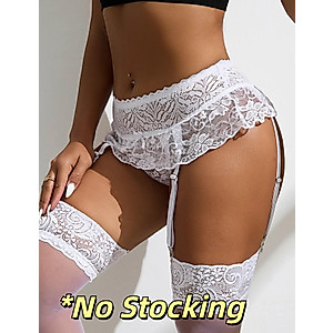 comeondear Women Lace Garter Belts and Thigh Highs Set White Garter Belt with G-String for Weeding Garter Skirt 3XL-4XL