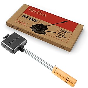 Uno Casa Pie Iron Sandwich Maker - Japanese Sandwich Maker, Cast Iron Pie Maker with Recipe Book, Campfire Cooking Equipment - Pie Irons for Camping Cast Iron Mountain Pie Maker