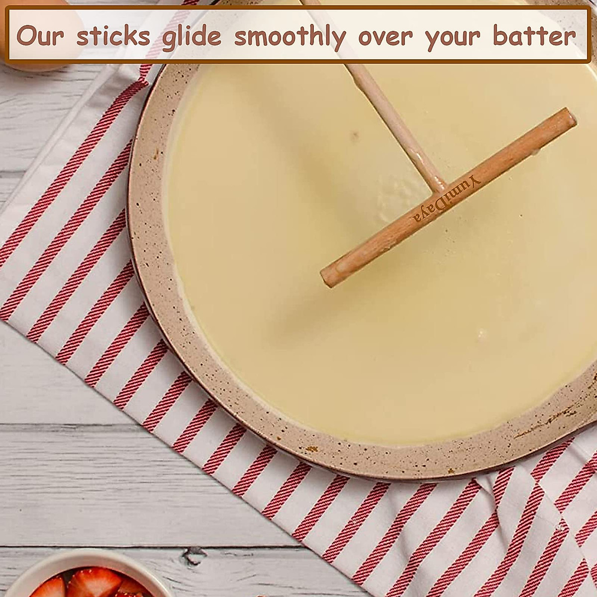 Crepe Spreader and Crepe Spatula Turner Set,Convenient Sizes to Fit Any Crepe Pan Maker - 100% Natural Wooden Crepe Spatula Set for Crepe Tools