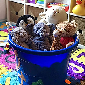 Homz Multipurpose 18 Gallon Plastic Open-Top Storage Round Utility Tub with Rope Handles for Indoor or Outdoor Home Organization, Blue (2 Pack)